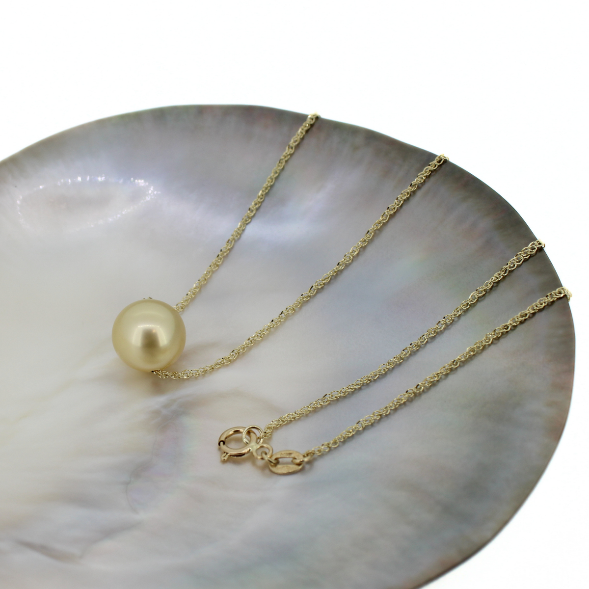 14k Gold Flawless South Sea Pearl Floating Necklace 16